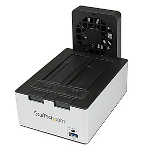 StarTech.com USB 3.0 Dual SATA Hard Drive Docking Station with Fast Charge Hub UASP and Fan, Black/Silver (SDOCK2U33HFB)