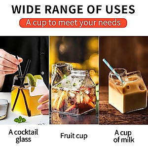 Cocktail Glasses 12oz/360ml Set of 2 Glass Milk Carton Box Creamers Lead-Free Martini Glass Mixing Cups Mini House-shaped Square Container Pitcher for Cocktails Milk Coffee Juice Whiskey Gift