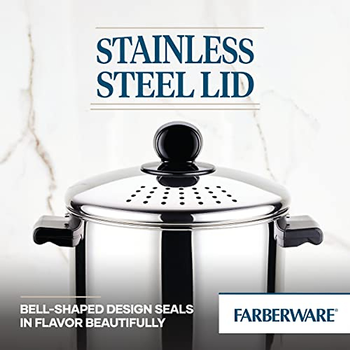 Farberware Classic Series Stainless Steel 8-Quart Covered Straining Stockpot with Lid, Stainless Steel Pot with Lid, Silver