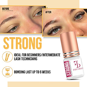Forabel Strong Eyelash Glue 5ml - 2-3 Sec Drying Time, 6 Weeks Retention, Maximum Bonding Power, Black Adhesive for Semi-Permanent Lashes