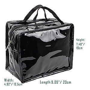 iToolai Zipper Mini Patent PU Leather Waterproof Reusable Lunch Bags Insulated Tote Bag,Black