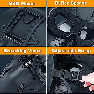 Guayma Airsoft Balaclava Face Mask Military Outdoor Sport CS Tactical Wild Mask Protective Paintball Eye Protection Headgear Adjustable Cosplay Costume Movie Shooting,Black