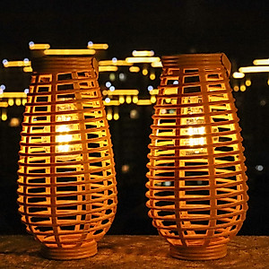 Solar Hanging Lantern Waterproof Outdoor – YQLEPIN 2 Pack Solar Garden Lights Waterproof Decorative with Two Hooking, Edison Blub Solar Outdoor Table Lanterns for Porch.(Yellow)