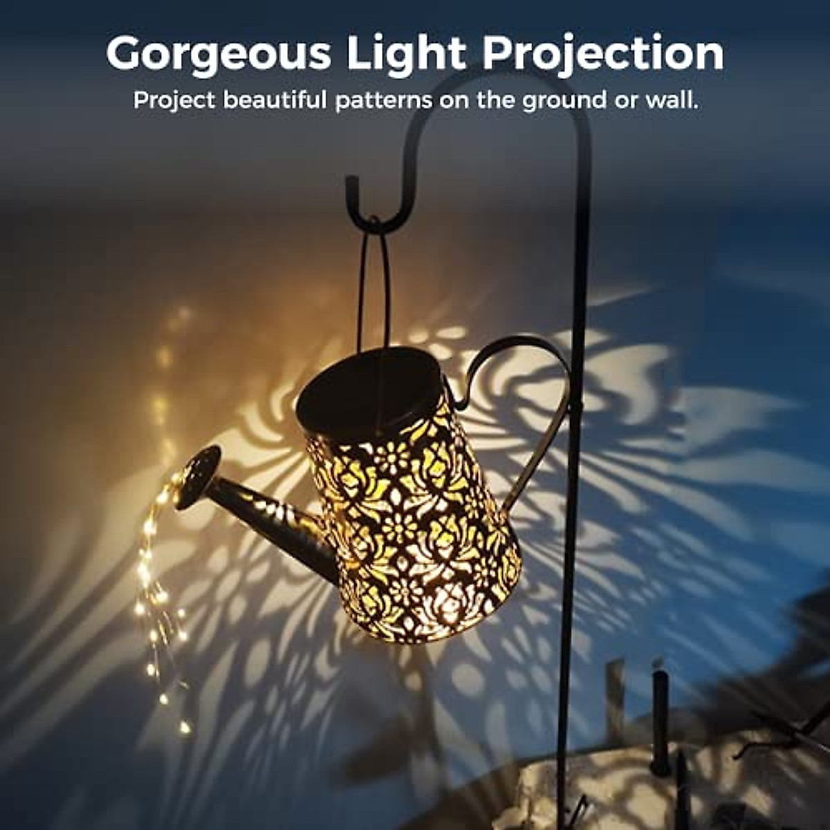 Solar Watering Can with Lights,Anjetan Outdoor Garden Decorations Hanging Solar Lantern Christmas Lights Outside Metal Waterproof Patio Décor for Yard Lawn Backyard Landscape Pathway Gardening Gifts