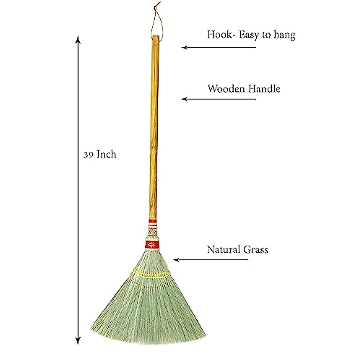 Handmade Whisk Sweeping Broom 39 Inch- Asian Straw Soft Broom for Indoor or Outdoor Sweeping, Wedding, Decorative Broom - Natural Whisk Sweeping Hand Handle Broom