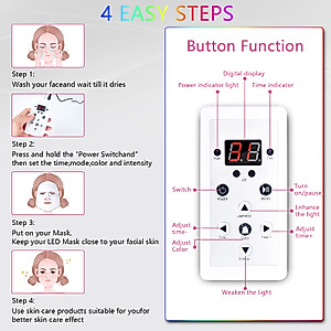 Spardar Led Face Mask Light Therapy, 7 Led Light Therapy Facial Skin Care Mask for Mask Therapy Facial - Anti-aging - Wrinkle Reduction - Skin Tightening and Spot Control Skin Care Beauty Mask