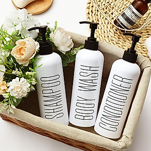 HOMCDALY Shampoo and Conditioner Dispenser, 16oz 3-Pack Refillable Shampoo and Conditioner Bottles, Empty Shampoo Bottles, Shampoo Conditioner Body Wash Dispenser, Bathroom Shampoo Dispenser Set(white