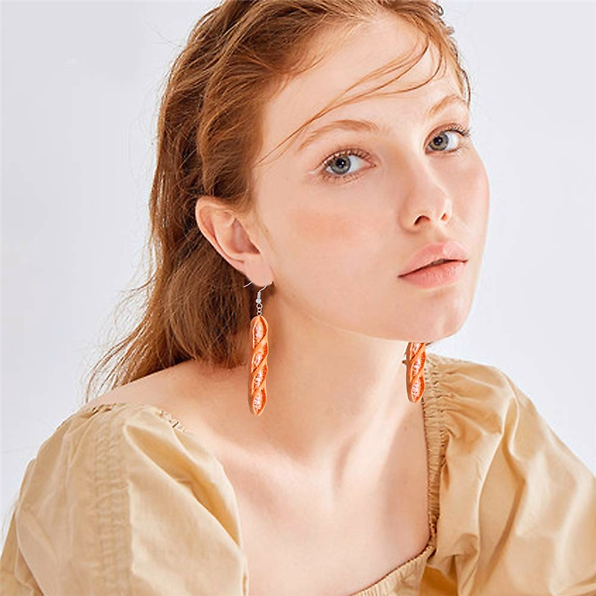 DAMLENG 6 Pairs Handmade Simulation food Croissant French Bread Toast Dangle Drop Earrings Cute Unique Baguette Earrings Set for Women Jewelry (Yellow)