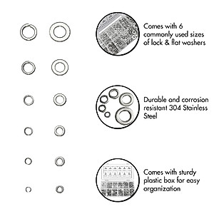 Split Lock and Flat Washer Assortment Set 304 Stainless Steel 400 Piece Silver, M3 M4 M5 M6 M8 M10 (Silver)