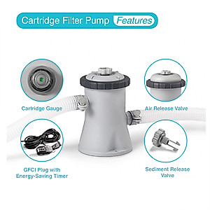 Intex 8' x 30" Easy Set Inflatable Above Ground Portable Outdoor Family Swimming Pool with Cartridge Filter Pump with GFCI and Vinyl Round Cover Tarp