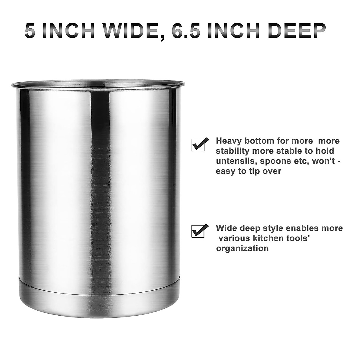 KSENDALO Steel Holder Utensil Crock 6.5inch Tall,Utility Sturdy Heavy Large Utensils Holder Stainless Silverware Holder for Kitchen Home and Office