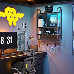 Saudism Floating Shelves with Lights, Led Shelves for Wall, Gaming Display Shelf, Lighted Bar Shelves, Arched Shelf for Collectibles, Sturdy Fast Assembly Great Weight Capacity (Black)