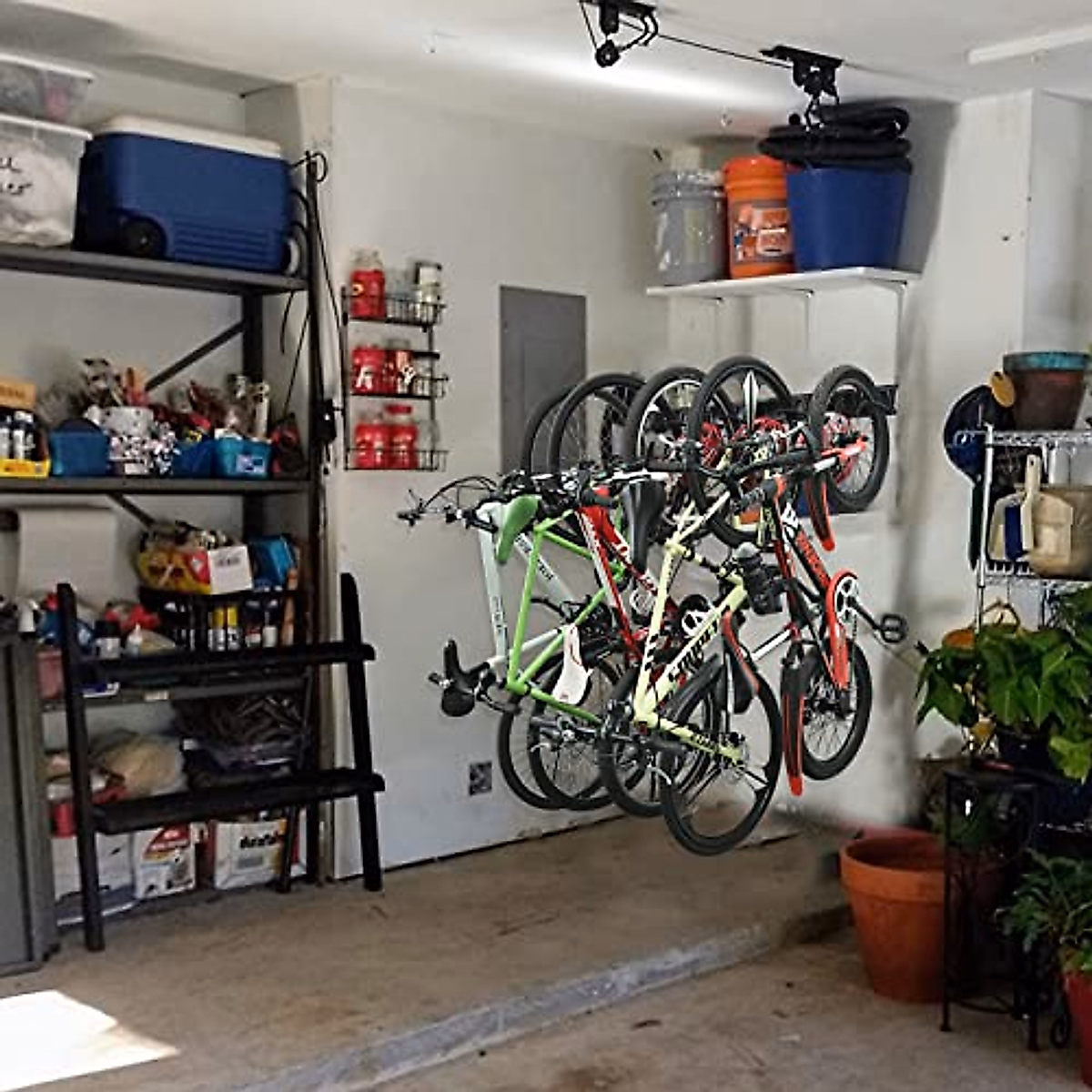 Wallmaster Bike Rack Garage Stand, Wall Mount 5 Bike Hanger Storage Organization, Vertical Bicycle Hooks for Indoor Space Saving (8 Hooks and 3 Rails)