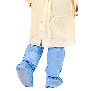 Tri-Layer SMS 18" Tall Heavy Duty Disposable Medical Grade Boot and Shoe Covers Non-Slip Protectors - Protect from Water, Fluids, Dust, Dirt, Mud, Snow, Sand, Grass, and other Mess! (10 Pairs)
