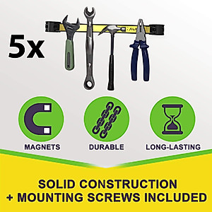ALIEN SYSTEM Magnetic tool holder strip 5 Pack (60" total) - Tough PVC Sticker coated Magnet strip for tools - Get your tools organized