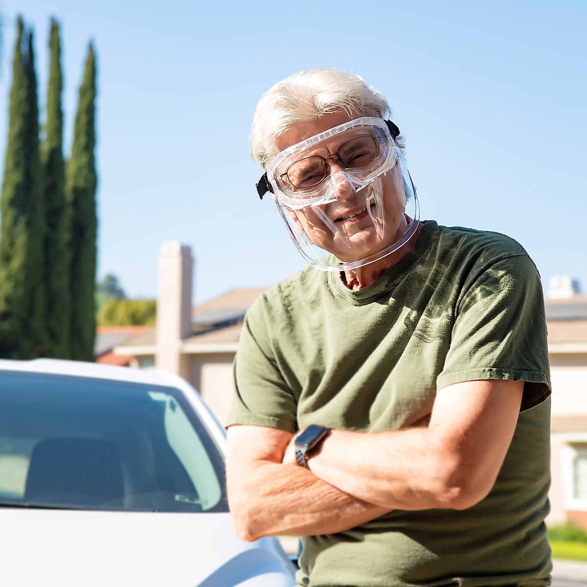 Eagle Eyes Anti-Fog Scratch-Resistant Safety Goggles with Face Shield - 99.9% UV Rays Protection - Universal Fit Lightweight Eyewear (Clear)