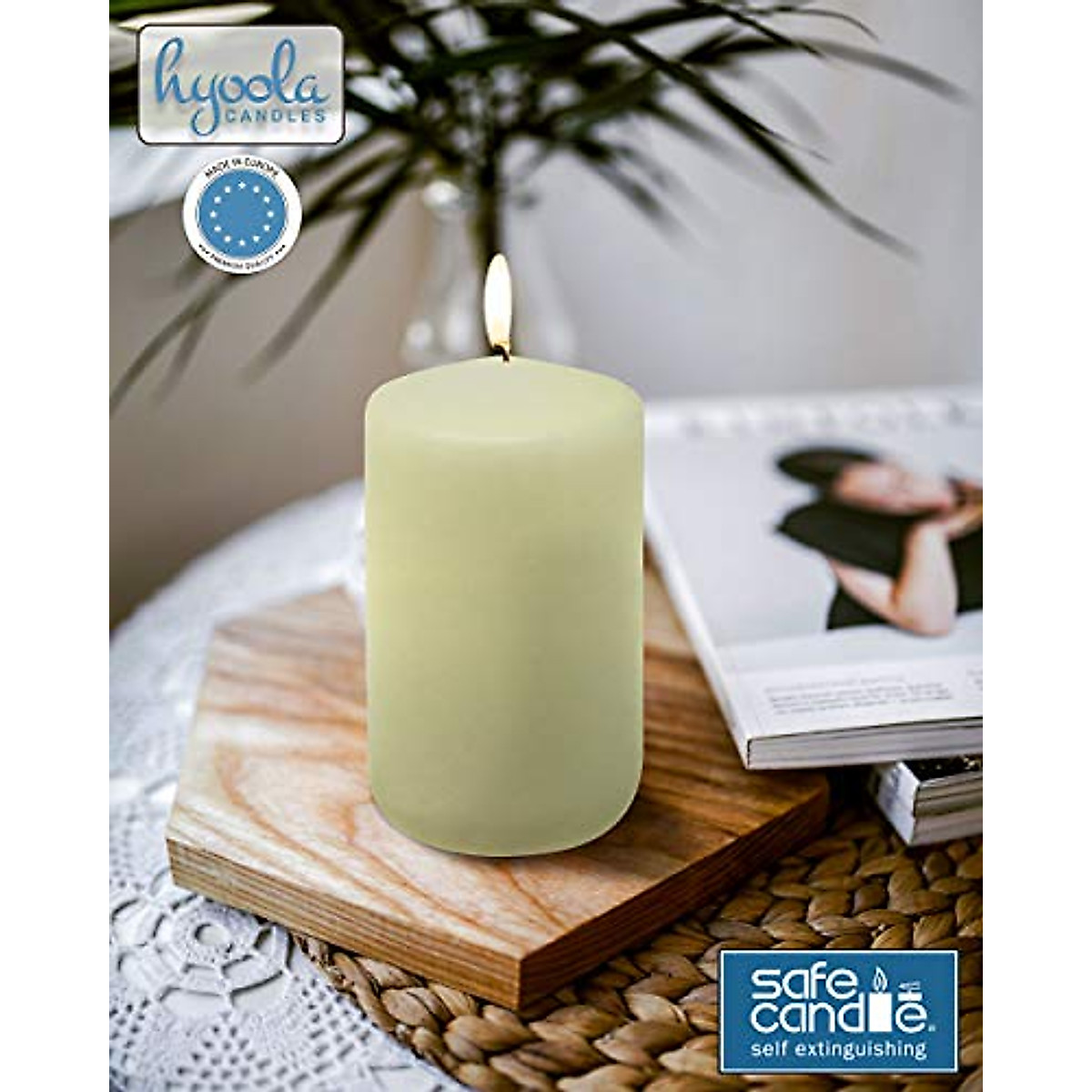HYOOLA Ivory Pillar Candles 3x6 Inch - Unscented Pillar Candles - 12-Pack - European Made
