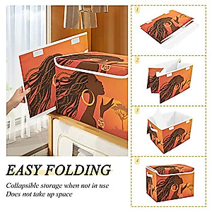 Beautiful African Woman Storage Bins with Lids for Organizing Lidded Home Storage Bins with Handles Oxford Cloth Storage Cube Box for Car