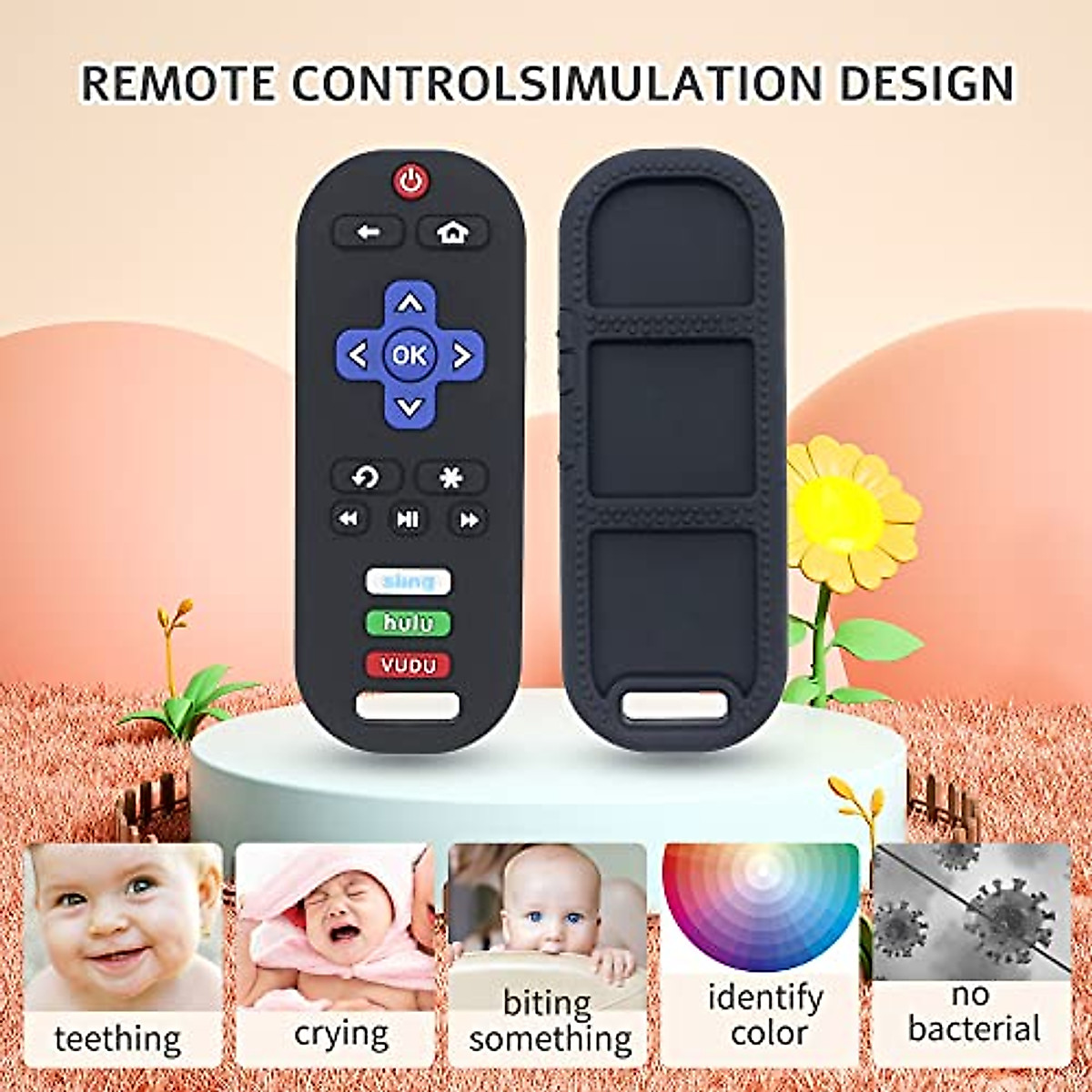 Rayshie Silicone Baby Teether Toy, Baby Chew Toys, BPA Free for Sucking Needs, for Infants 3+ Months, for Soothing Sore Gums, Remote Control Shape Teethers for Babies Chew Toys（Black）