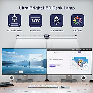 Kintion Desk Lamps for Home Office, 12W Flexible Gooseneck Smart Lighting, Ultra-Bright Extra-Wide Task Light, Study Light, Architectural Light with Clip