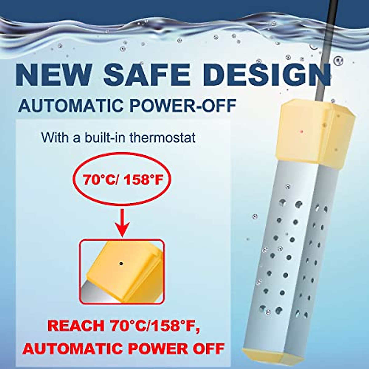 MUFUN Immersion Water Heater, 2000W Automatic Power Off Portable Pool Heater, Recirculating Heated Bath Heater with 304 Stainless-Steel Guard, Bucket Heater for Travel Camping Hot Bathtub Mini Inflata