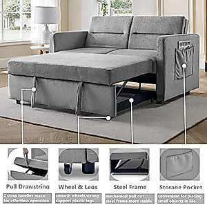 Gynsseh Pull Out Loveseat Sleeper, Adjustable Sleeper Loveseat Couch with Pull Out Bed and Side Pockets, 3-in-1 Convertible Sleeper Sofa Bed for Small Spaces Living Room (S3-Gray)