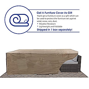 Patiorama 7 Pieces Outdoor Patio Furniture Set, All Weather Grey PE Wicker Rattan Sectional Conversation Set, Porch Garden W/Built-in Glass Table, Seat Clips, Light Grey Cushions