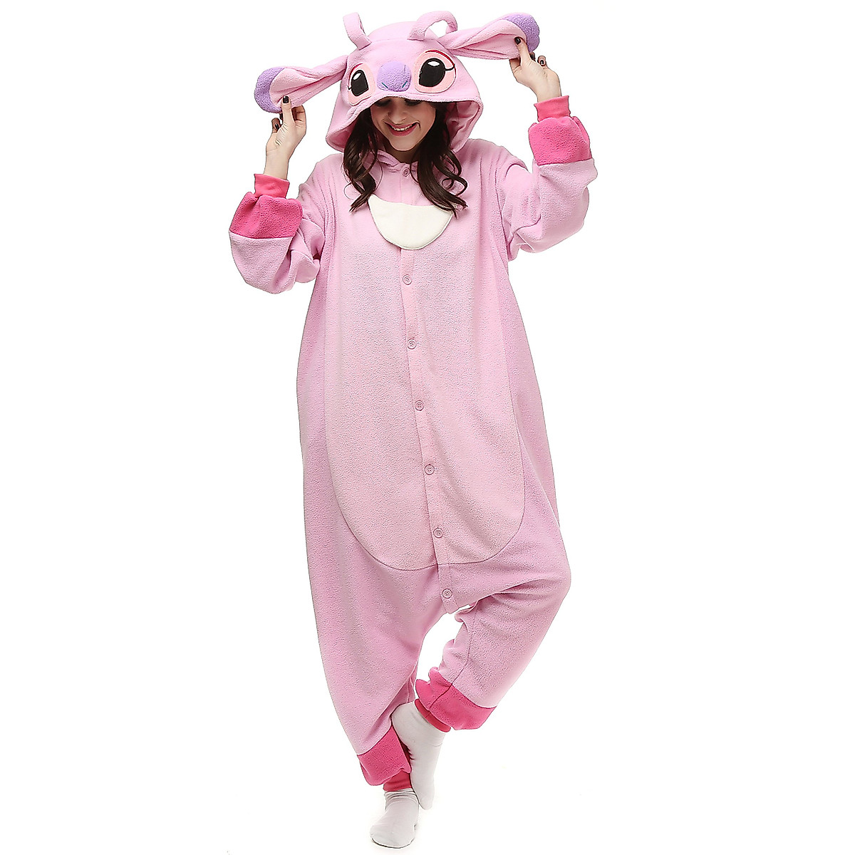 Superband Animal Cosplay Costume Adult Onesie Pajamas Cartoon Sleepwear Pink