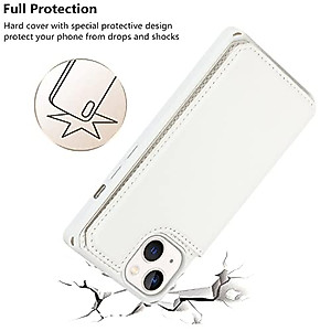 iCoverCase Compatible with iPhone 14 Plus Wallet Phone Case with Card Holder for Women, RFID Blocking Embossed PU Leather Wrist Strap Case 6.7 Inch (Macaron White)