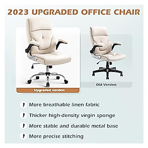 YAMASORO Ergonomic Executive Office Chair with Lumbar Support,Velvet Fabric Home Office Desk Chairs with Wheels, High Back Computer Chairs,Beige