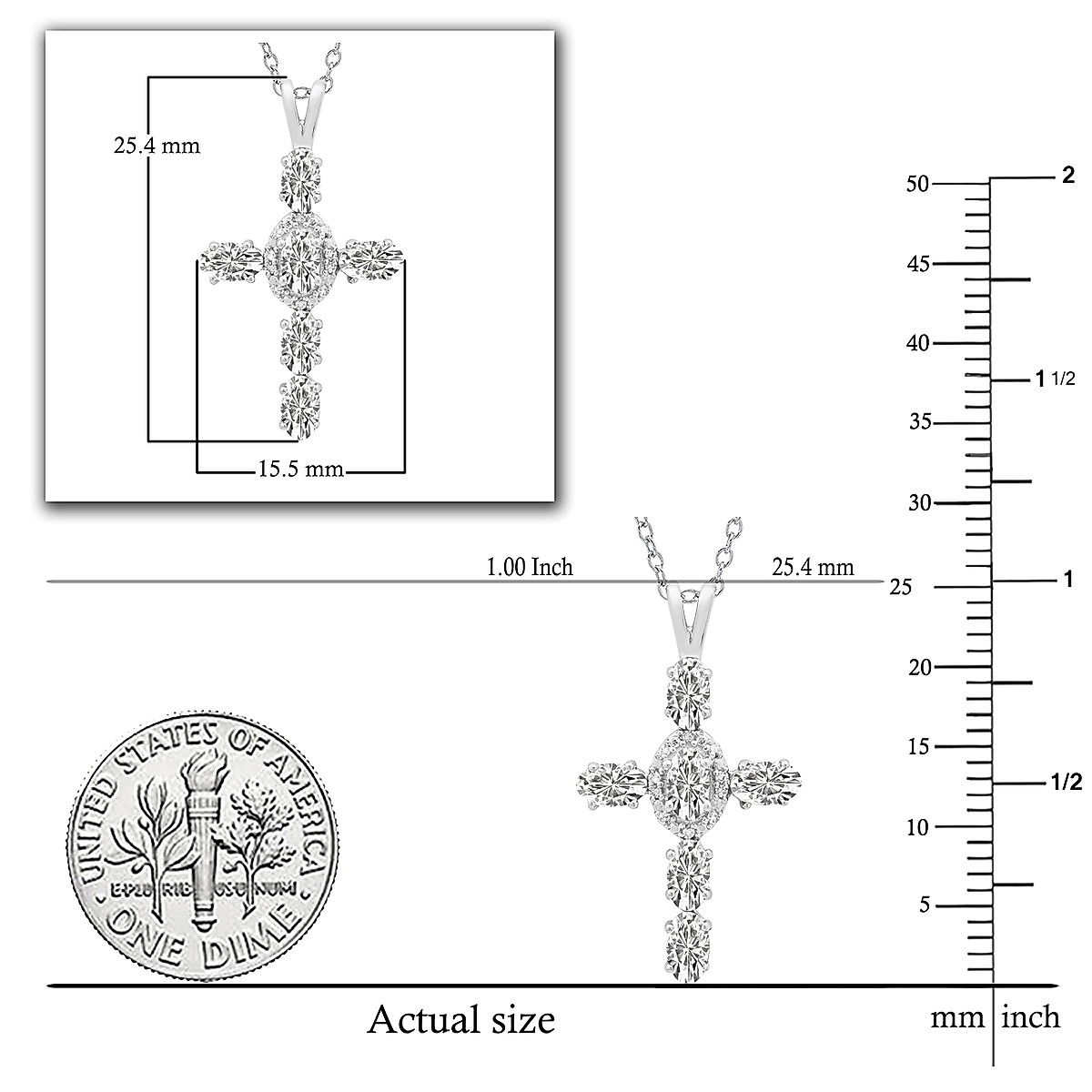 Dazzlingrock Collection 5X3mm Oval Lab Created White Sapphire & Round Natural White Diamond Cross Pendant with 18 Inch Gold Chain for Women in 10K White Gold