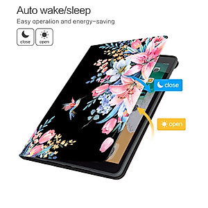 Vimorco Case for ipad 9th Generation 2021, Case for ipad 8th/7th Generation 2020/2019, Pu Leather Adjustable Stand Cover for Apple ipad 10.2 inch, Black Hummingbirds & Flowers