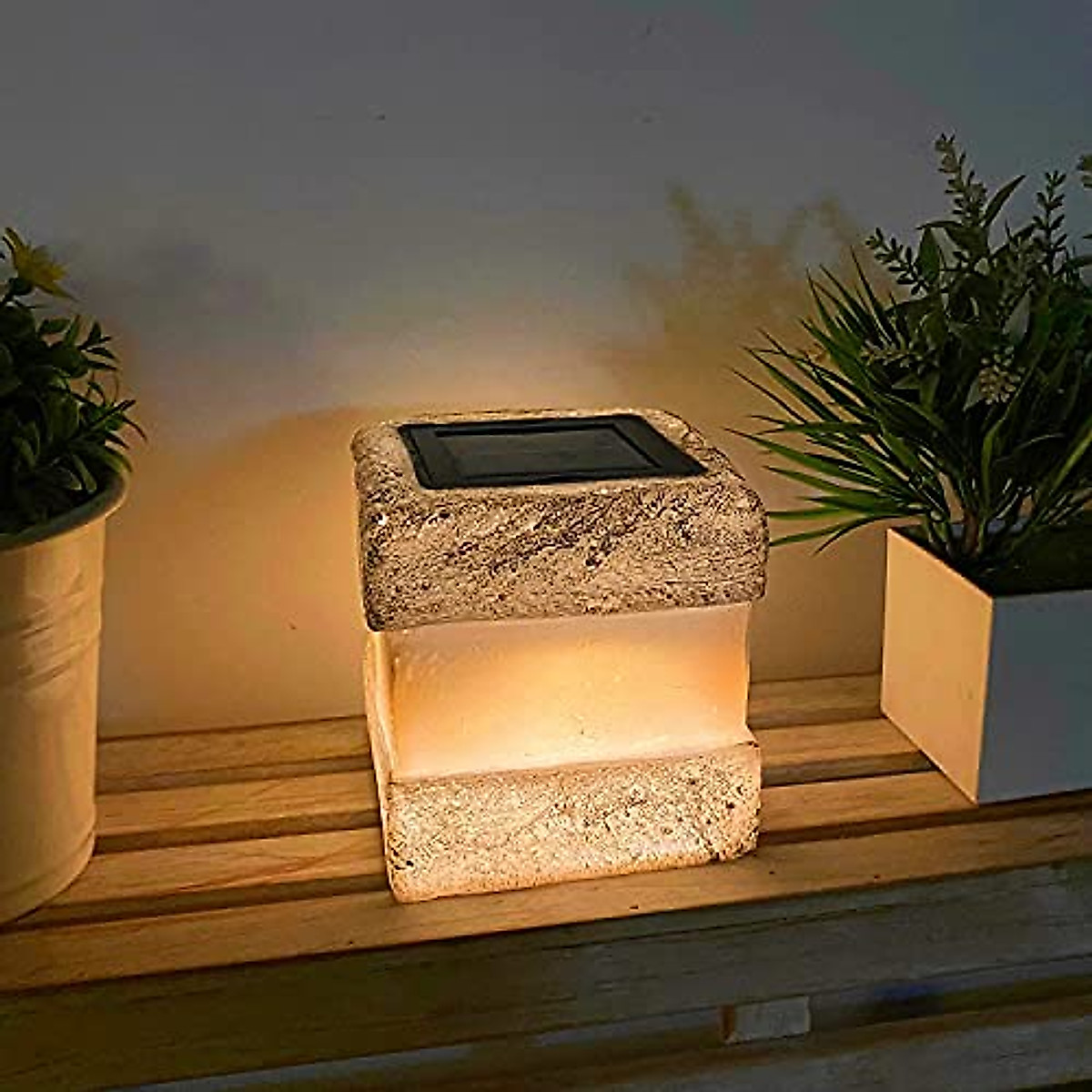 2 Pack Solar Rock Lights Outdoor - Solar Powered Landscape Ground Fake Rocks Light Waterproof with Warm LED Lights for Table Patio Yard Garden Pathway Walkway Decor(Grey)