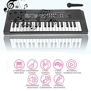 37 Key Electric Keyboard Piano Electronic Digital Piano Educational Musical Instrument with Microphone Recording Function Portable Piano Keyboard Teaching for Beginners Boys and Girls