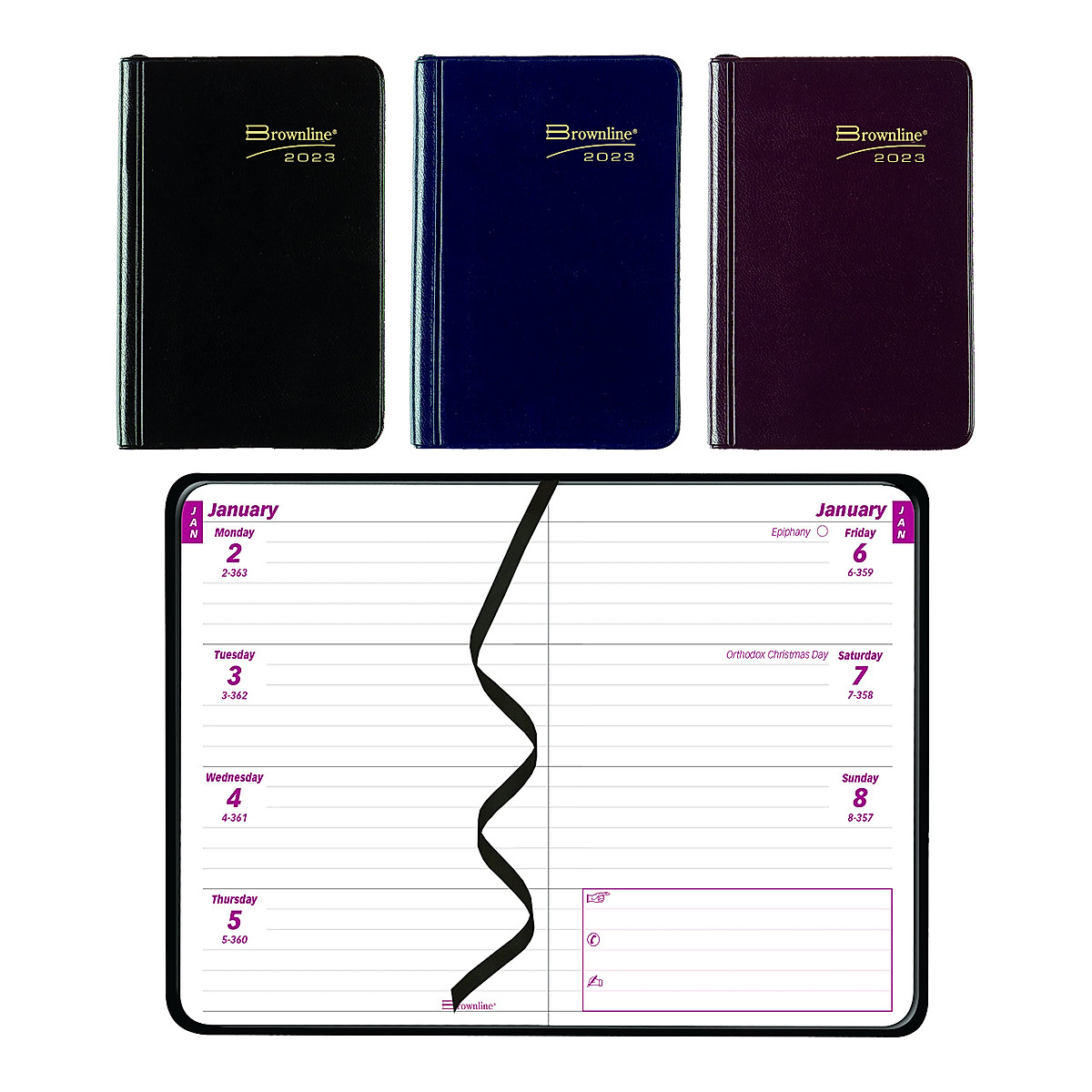 Brownline 2023 Essential Weekly Pocket Planner, 12 Months, January to December, Perfect Binding, 4" x 2.625", Assorted Colors (CB404.ASX-23)
