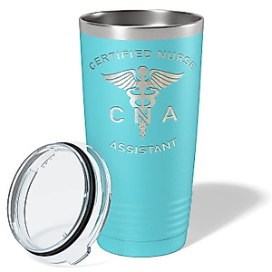 CNA Certified Nurse Assistant Gift on Lite Blue 20 oz Stainless Steel Tumbler with Lid - Insulated Cup - Travel Mug