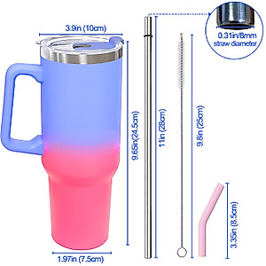 40 oz Tumbler with Handle and Straw-Stainless Steel Insulated Tumbler with Straw, Water Bottle with Straw and Handle, Insulated Cup with Straw and Lid in Car Cup Holder（Pinkpurple)