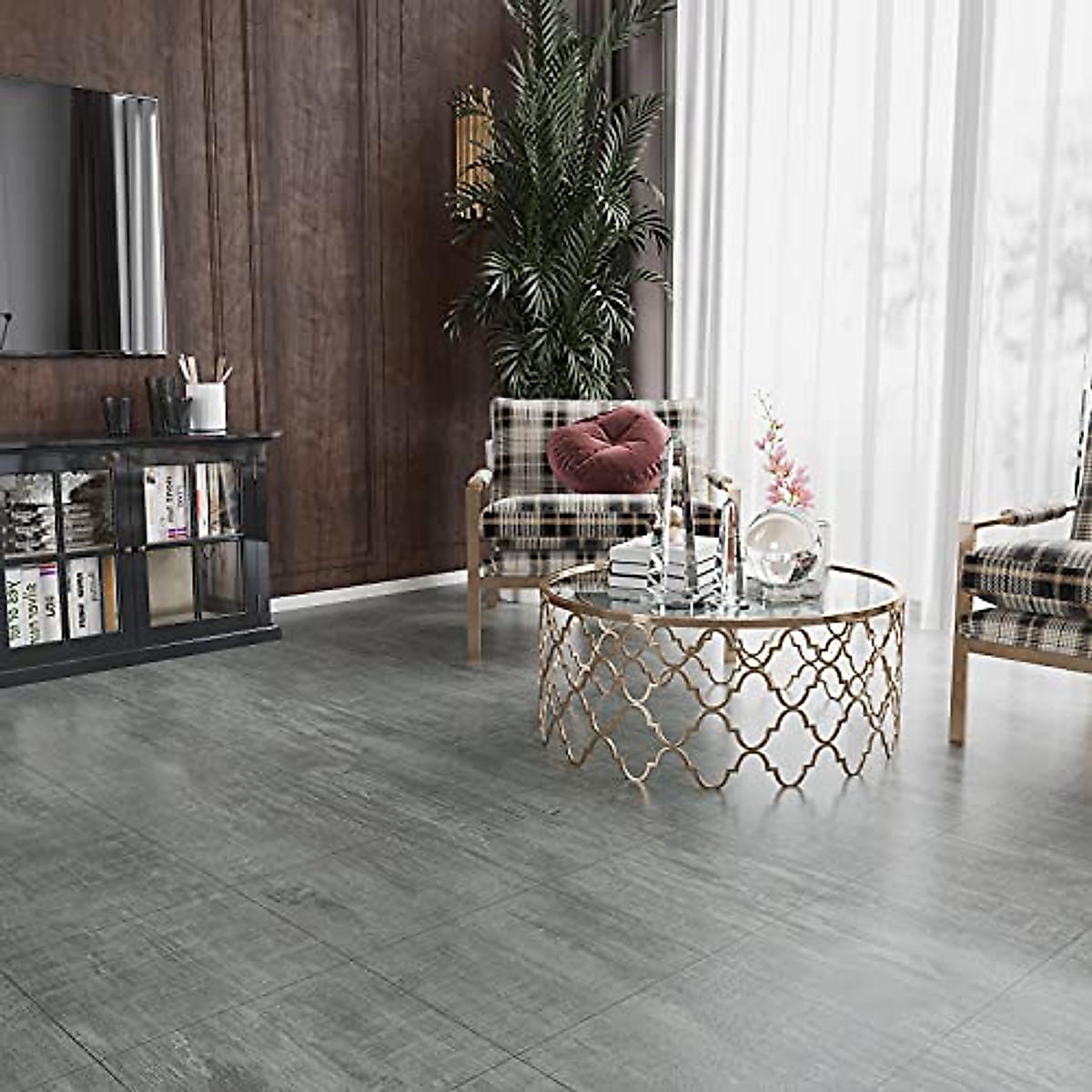 VEELIKE 12''x12'' Peel and Stick Wood Look Vinyl Tiles - 24 Pack, Waterproof, Self Adhesive, Removable, Distressed, Suitable for Floor, Bathroom, Bedroom, Kitchen