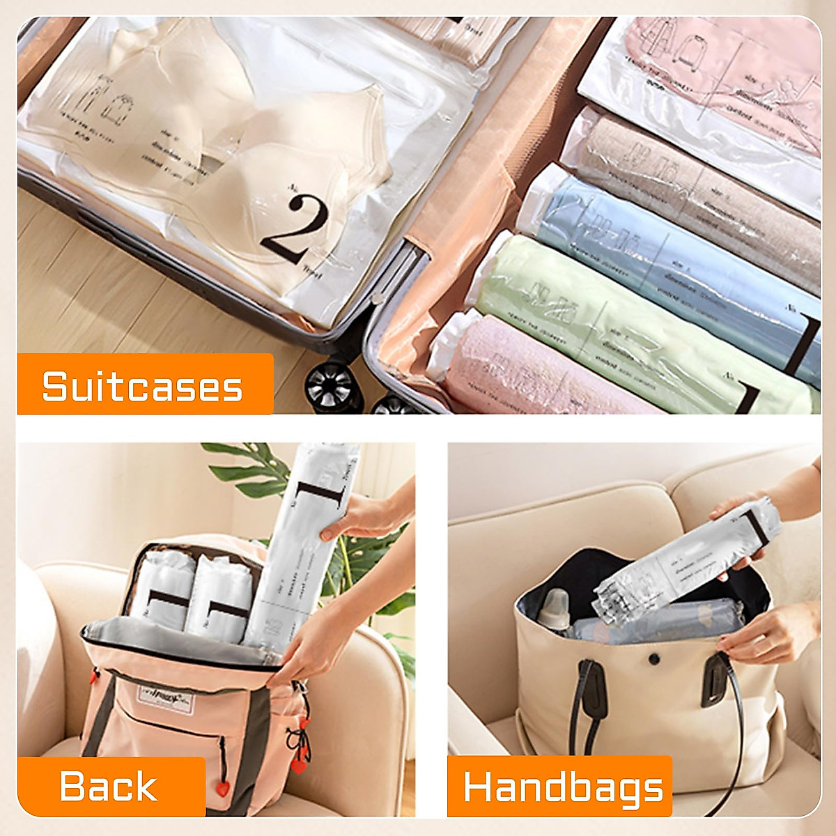 WisePoint 6 Pack Roll-up Compression Bags for Travel, Space Bags Vacuum Storage Bags Vacuum Sealed with Double Zipper, Vacuum Seal Bags for Clothing Travel Blankets (6)