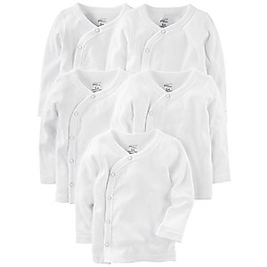 Simple Joys by Carter's Baby Infant 5-Pack Side-snap Long-Sleeve Shirt, White, 0-3 Months