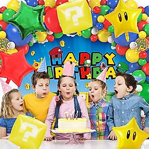 122pc Game Birthday Party Supplies Super Bros Birthday Decorations Party Decorations Include Backdrop, Latex Balloons, Foil Balloons for Boys Girls Game Theme Party