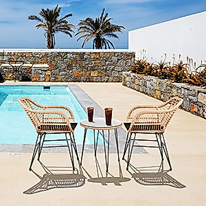 3 Pieces Patio Bistro Set, Patio Conversation Set, Patio Furniture Set, Balcony Furniture, Rattan Chair, Outdoor Rattan Furniture Bistro Set, All Weather Wicker Patio Chairs Set with Table and Cushion
