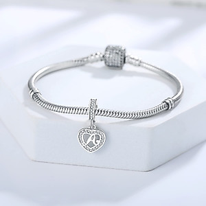 925 Sterling Silver Letter Charms A~Z Alphabet Charm Letter Beads fit Pandora European Bracelets fit Wife Daughter Mom Christmas Birthday Gift