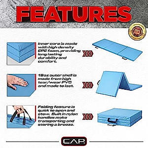 CAP Barbell All Purpose Folding Anti Tear Exercise Training Aerobic Fitness Gym & Gymnastics Balance Mat. 72"L x 24"W x 2"Thick. BLUE