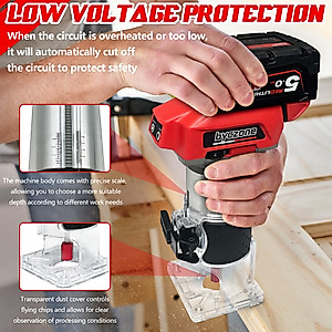 800W Cordless Wood Router Compatible With Milwaukee 18V Battery,30000RPM Brushless Motor Router Attach 15PCS 1/4" Router Bits,6 Speeds Hand Trim Router,Edge Guide,Roller Guide,(NO Battery)