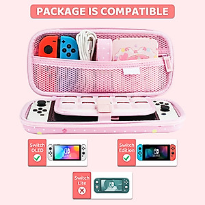 FUNDIARY Cute Carrying Case for Nintendo Switch and Switch OLED, Hard Portable Travel Case for Switch and Switch OLED, Case Accessories Bundle with Game Case and 2 Thumb Caps - Anime Bunny