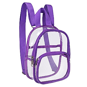 USPECLARE Clear Mini Backpack Stadium Approved, Size 7.5"x2.8"x9" for Girls, for Concert, Festival, Sport Events&Daily Use(Purple)