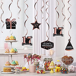 LINGTEER Happy 17th Birthday Rose Gold Swirls Streamers - Cheers to 17th Birthday Seventeen Years Old Bday Party Hanging Decorations.