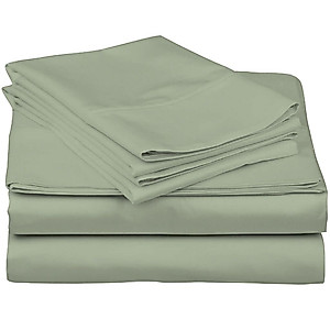 OnlineChoiceSheet Light Sage 6 Piece Bedding Sheet Set Full Size 18 Inch Deep Pocket Premium Bed Sheets 1000 Thread Count, 100% Egyptian Cotton