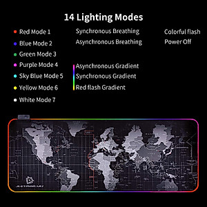 JYZZ RGB Gaming Mouse Pad - Large Led Keyboard Pad, Mouse Mat with HD Map, Smoothly Waterproof Surface, Non-Slip Rubber Base, 31.5"" X 11.8"" & 14 Light Modes